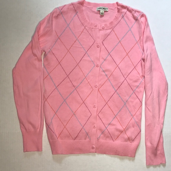 Cherokee | Sweaters | Cherokee Argyle Style Pink Pastel Cardigan | Poshmark
